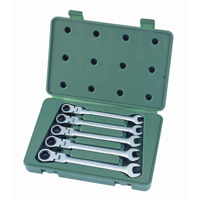 Zestaw 5 kluczy płasko-oczkowych łamanych z grzechotką (10 11 12 13 14 mm) Sata